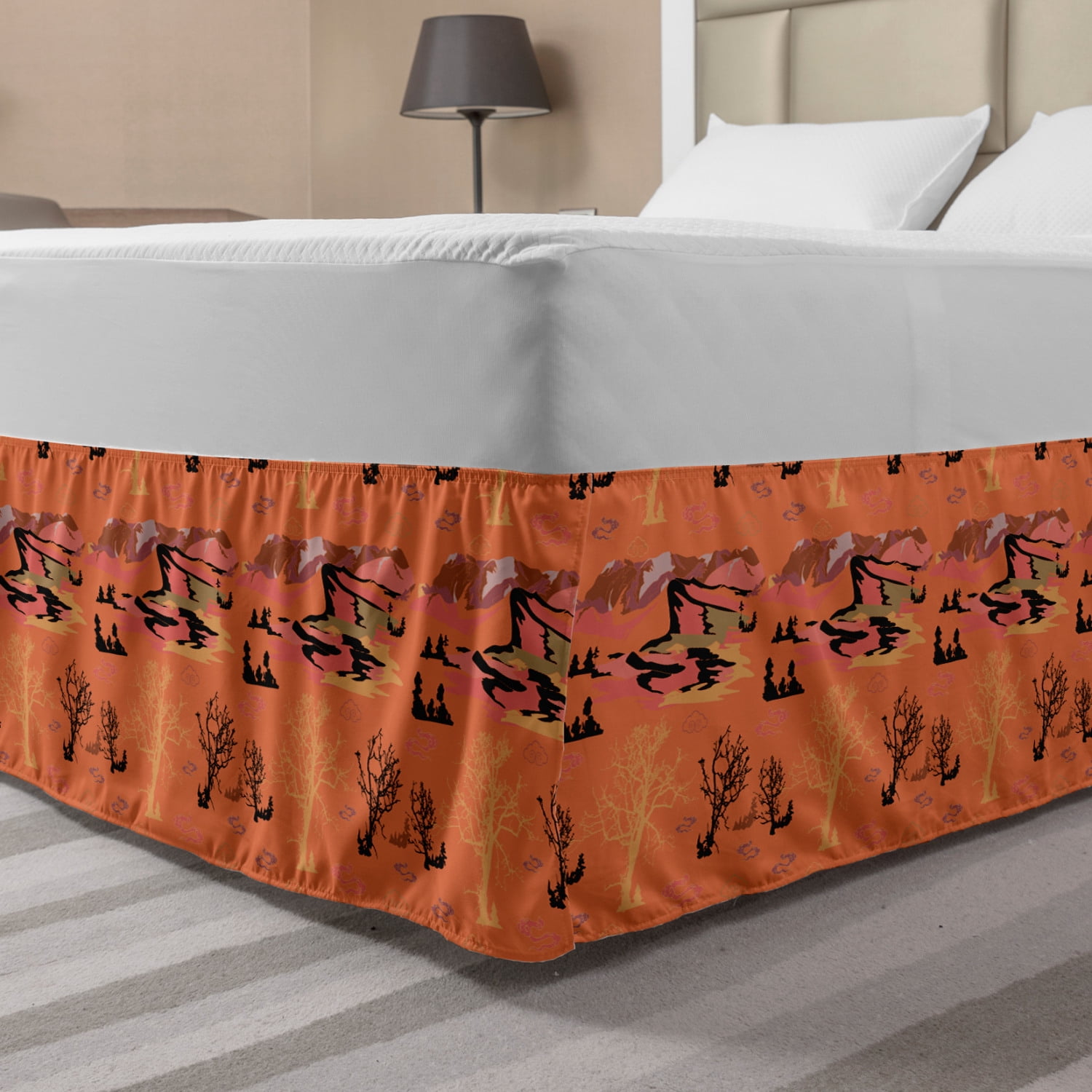Landscape Bed Skirt, Abstract Mountainous Scenery with Pine Trees ...