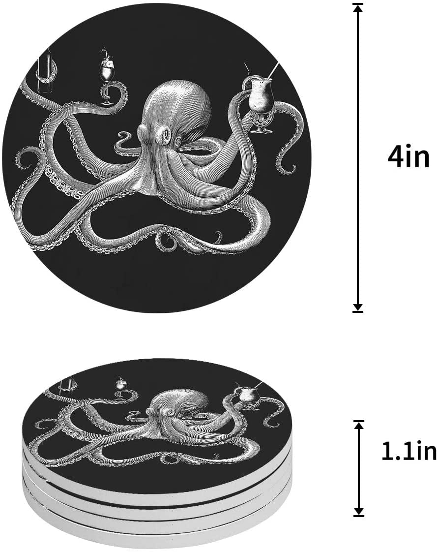 FMSHPON Funny Octopus Set of 8 Round Coaster for Drinks, Absorbent ...