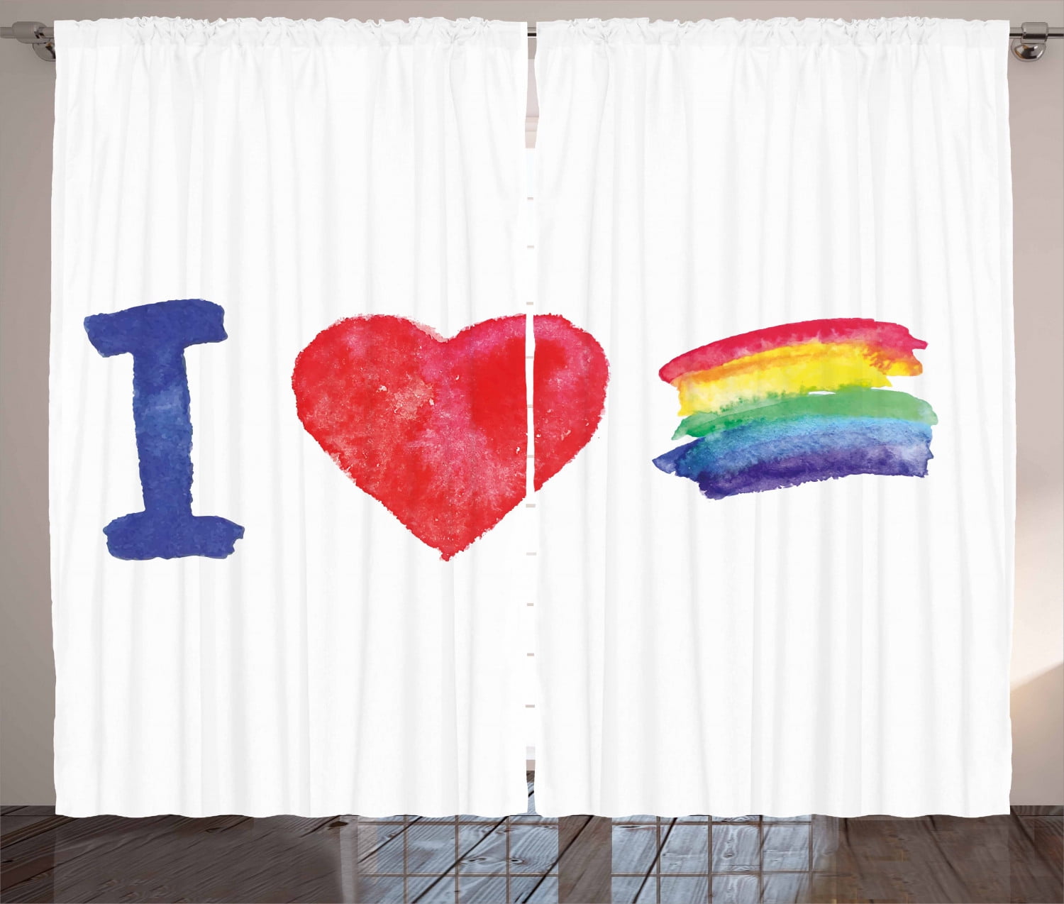Pride Curtains 2 Panels Set Artistic Display Of I Love Pride Theme