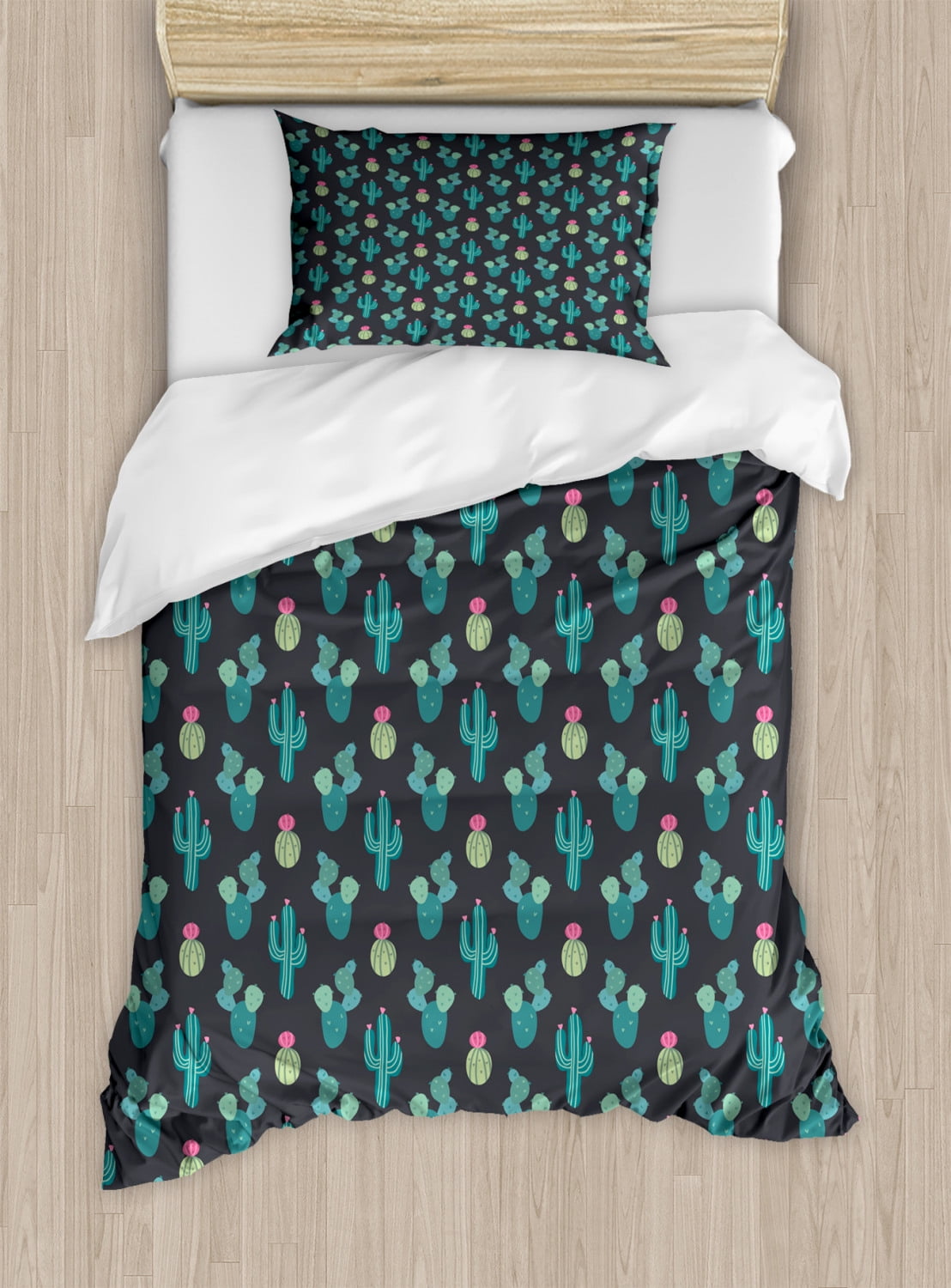 Botanical Duvet Cover Set Twin Size, Saguaro Cactus Pattern with Blooms ...
