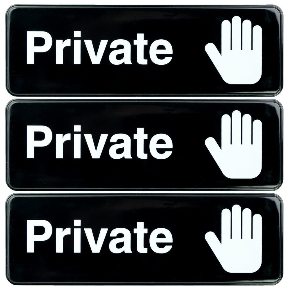 Private Sign for Doors: Plastic Sign with Symbols 9x3, Pack of 3 (Black ...