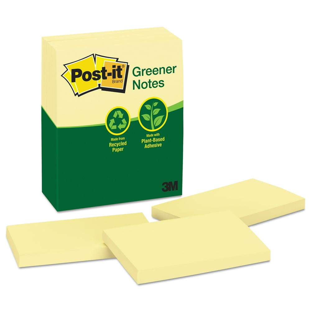 Post It Greener Notes Recycled Note Pads 3 X 5 Canary Yellow 100