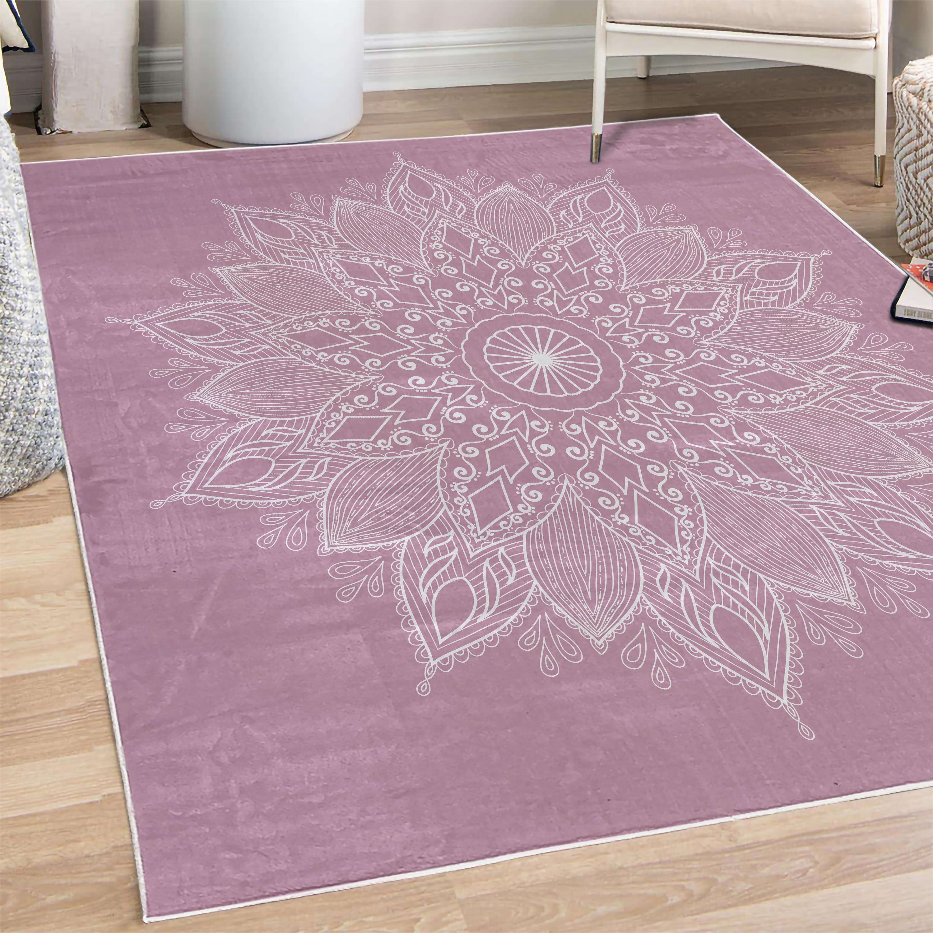 Mandala Decorative Rug, Lotus Inspired Flower Lace Circle Ornate Retro ...