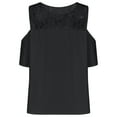 Ptauao Womens Fashion Lace Cold Shoulder Tops Summer Sexy Round Neck