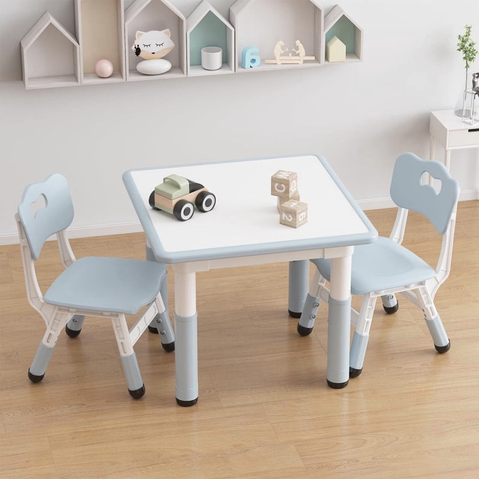 Kids Table and 2 Chairs Set, Height Adjustable Toddler Table and Chair ...