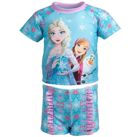Disney Frozen Olaf The Snowman Anna Elsa Toddler Girls Swim Rash Guard ...