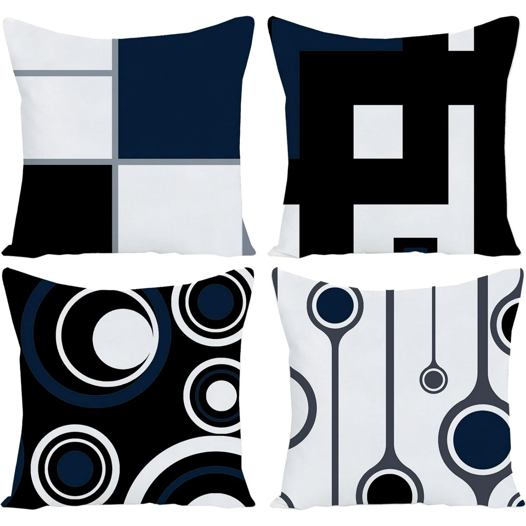 Click here for Adalore Set Of 4 White Black Navy Blue Modern Abst... prices