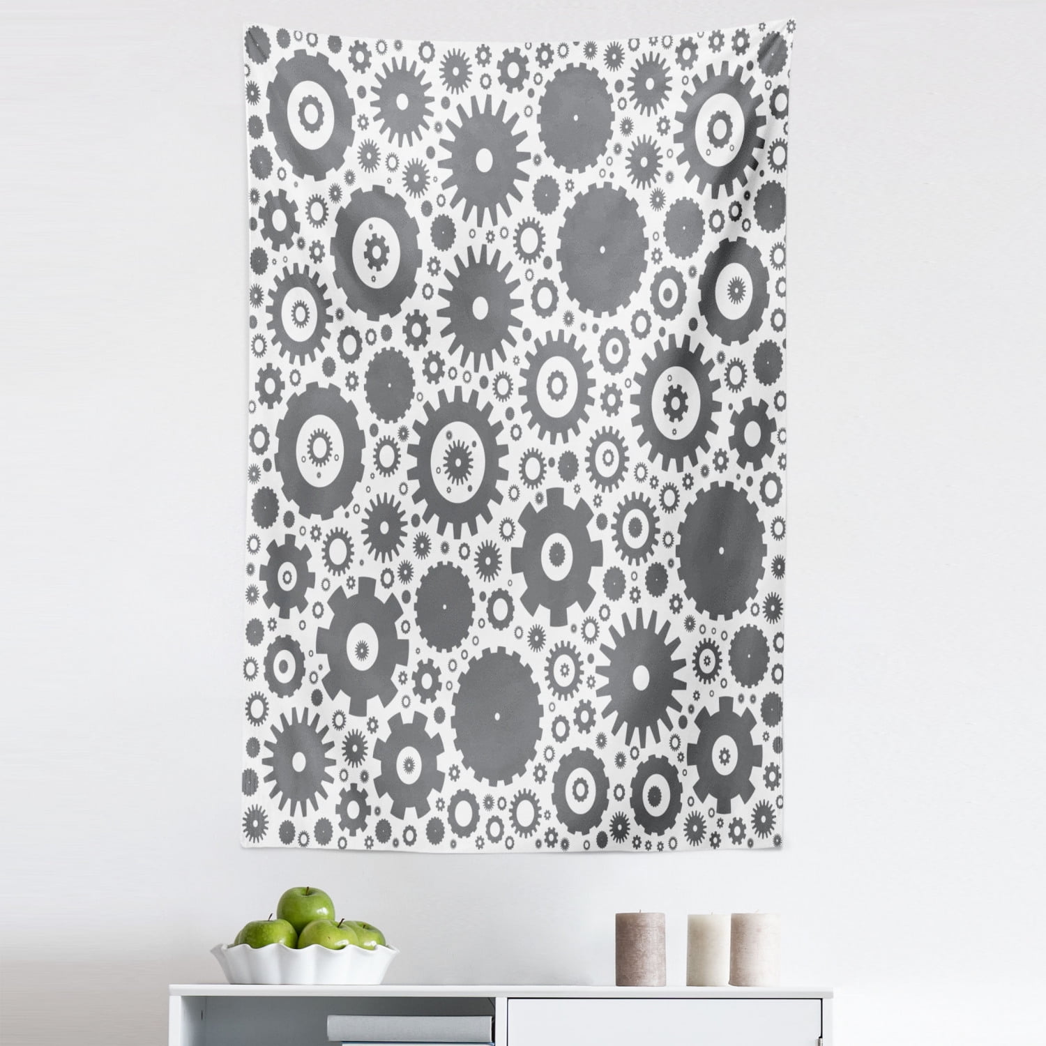 Steampunk Tapestry, Gear Cog Engine Wheels Silhouettes Industry ...