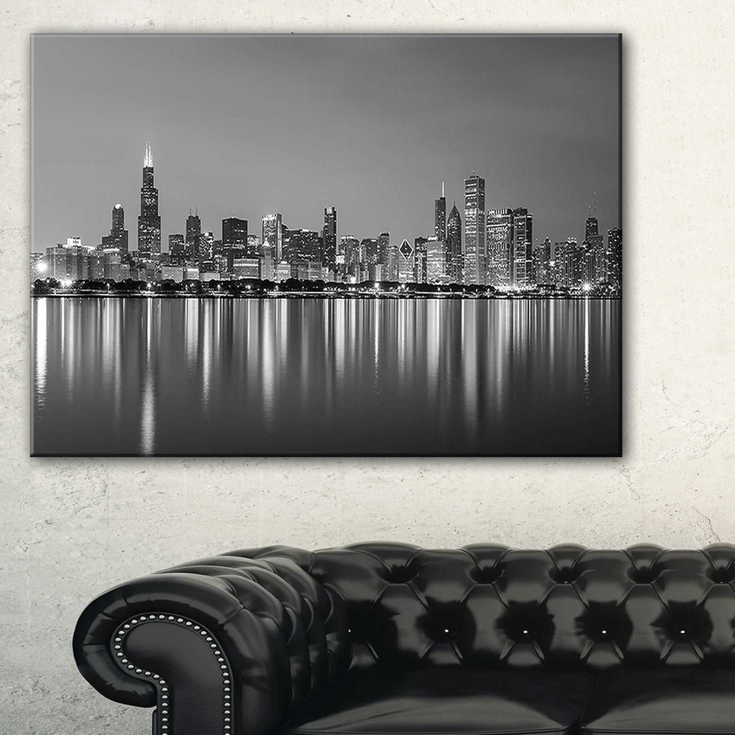 Click here for Designart Design Art Chicago Skyline At Night Blac... prices