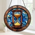 Blue Mosaic Hourglass Glass Suncatcher Round Window Hanging, Symbolic ...