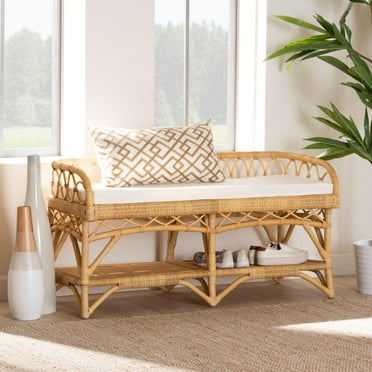 bali & pari Ishana Boho Storage Bench, Natural Rattan, Natural ...