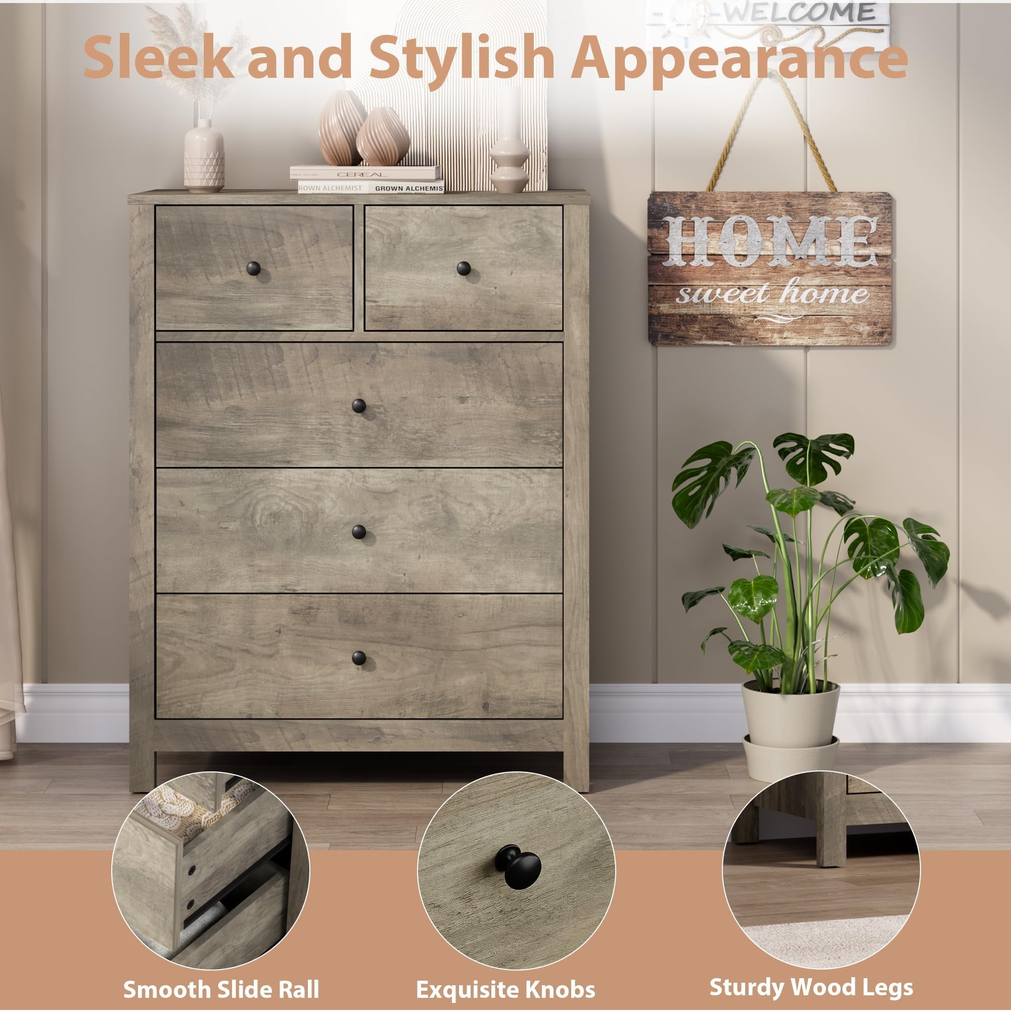 Click here for Glorystar Tall 5 Drawer Dresser For Bedroom - Mode... prices