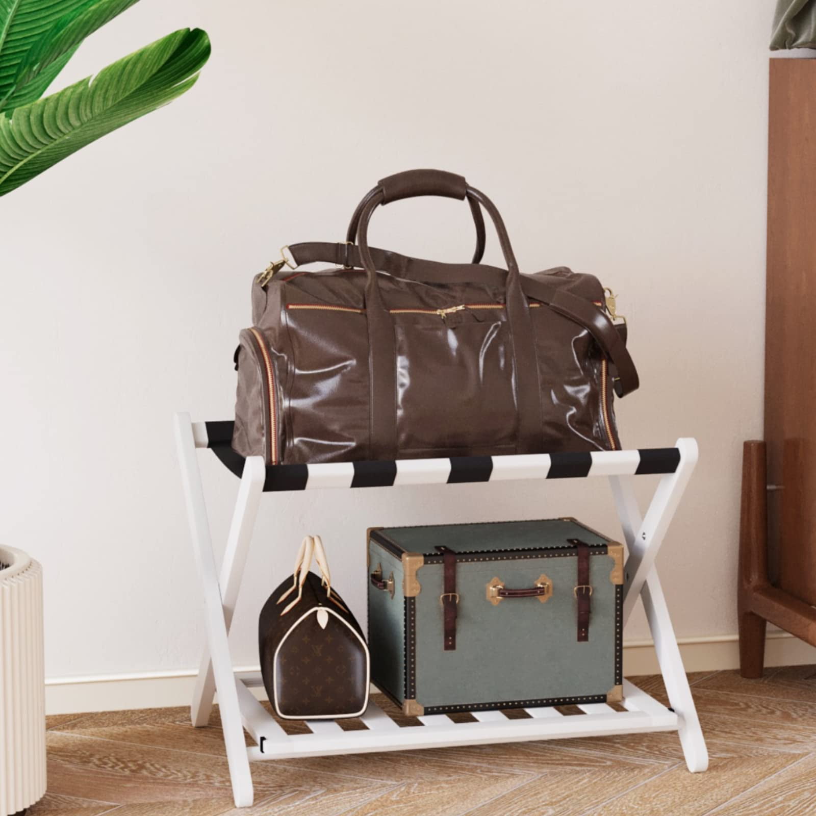 Smuxee Bamboo Luggage Rack Folding Suitcase Stand Shelf, Guest Room ...