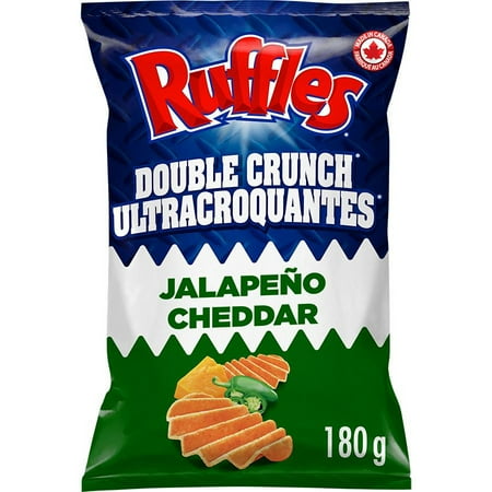 Ruffles Double Crunch Jalapeño Cheddar Flavoured Potato Chips, 180g ...
