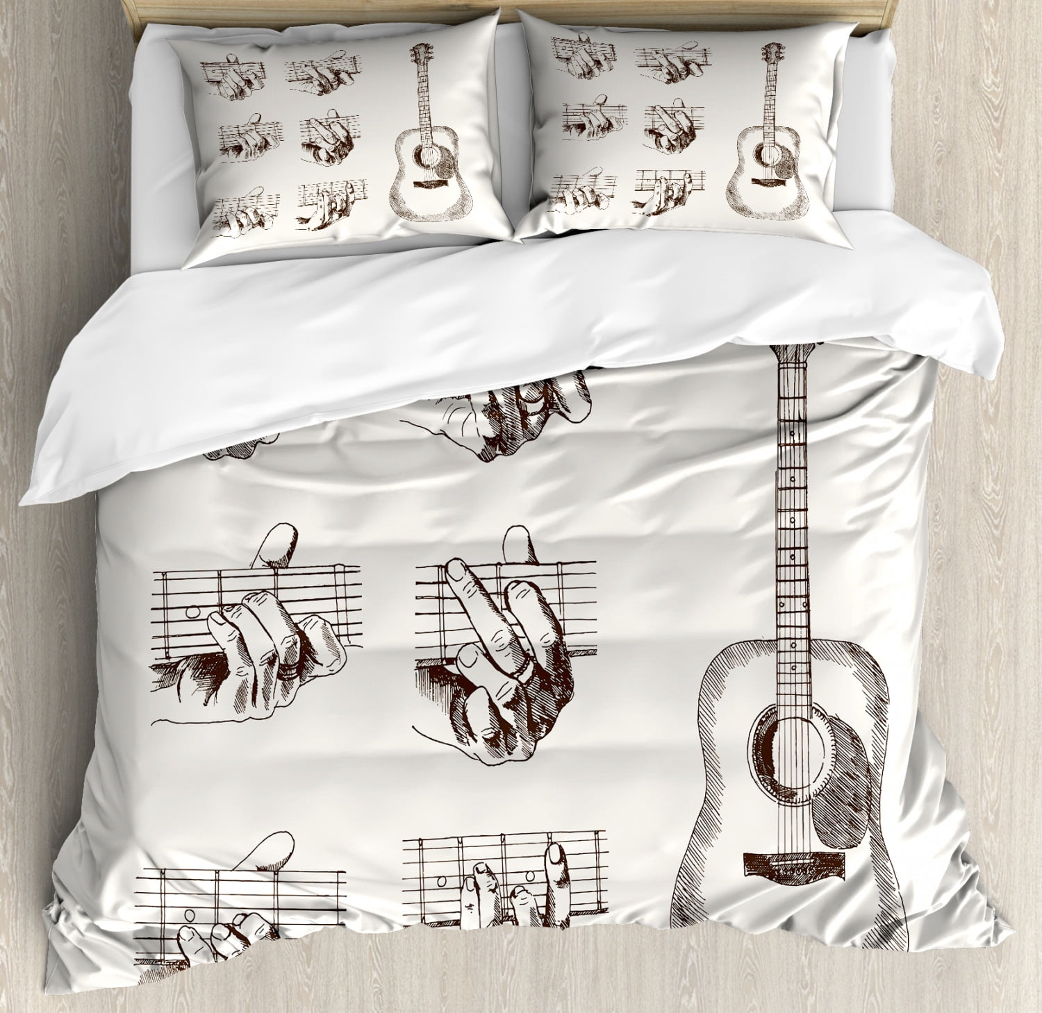 Guitar Duvet Cover Set King Size, Sketch Art Style Instrument and ...