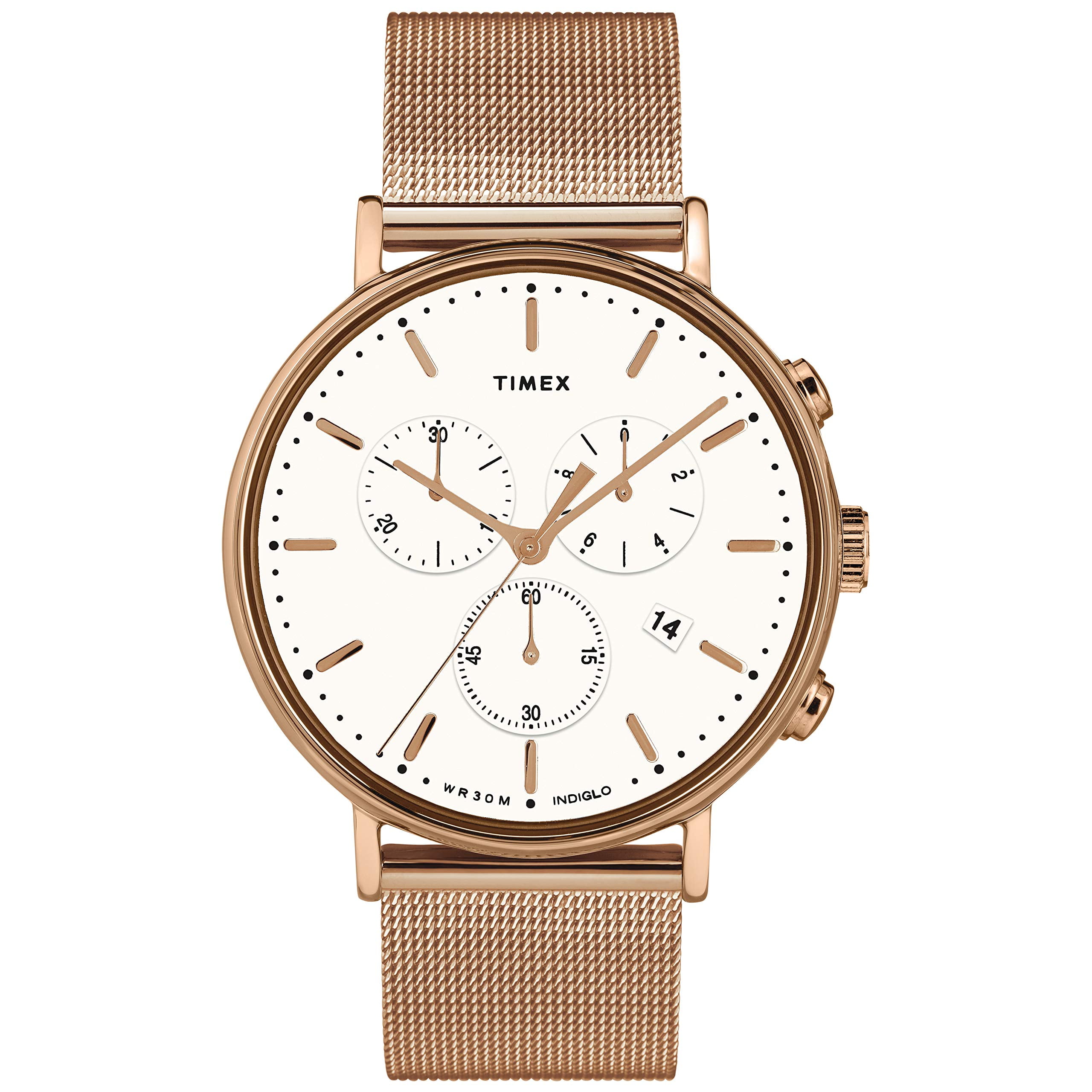 Timex Fairfield Chrono 41mm Rose Gold-tone Case White Dial Mesh Band ...
