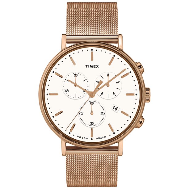 Timex Fairfield Chrono 41mm Rose Gold-tone Case White Dial Mesh Band ...