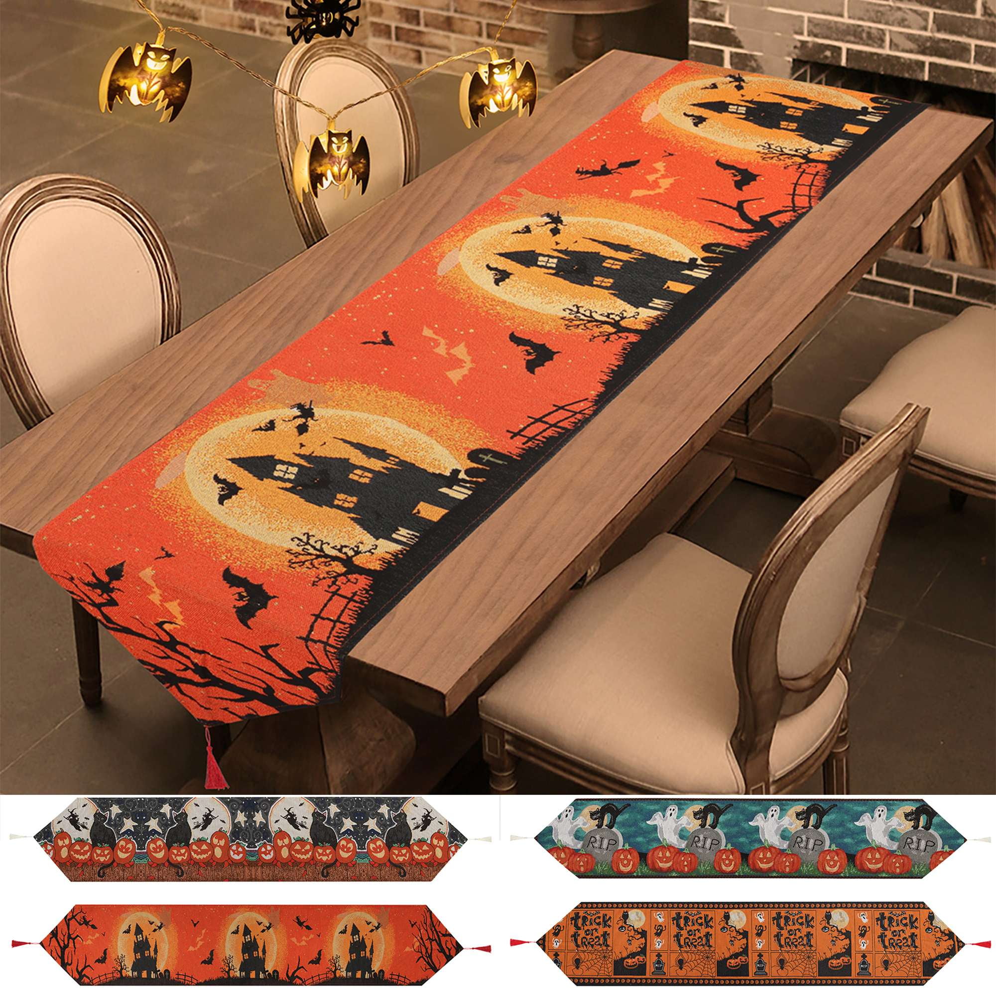 Gustave Halloween Table Runner Scary Castle Rectangle Tablecloth ...
