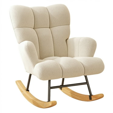 Soft Faux Fur Fabric Rocking Chair, Upholstered Glider Chair with High ...
