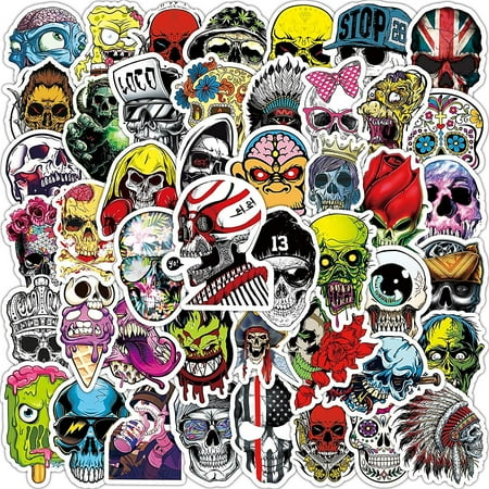 Skull Stickers Pack 50pcs Punk Stickers Bomb For Laptop Water Bottle ...
