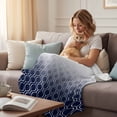 Abstract Art Fleece Throw Blanket Classic Navy Blue Line Gradient ...