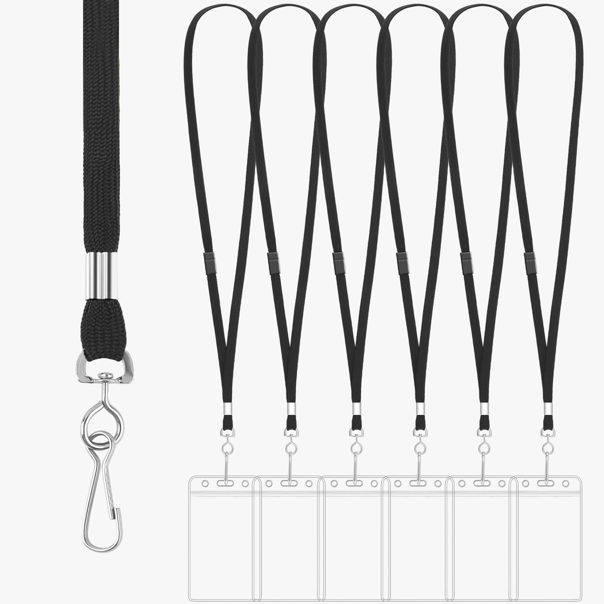 6 Pack Lanyards for ID Badges, Durable Black Lanyard with Clear ID ...