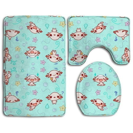 JSDART Eloise Axolotl Kawaii Cute 3 Piece Bathroom Rugs Set Bath Rug ...