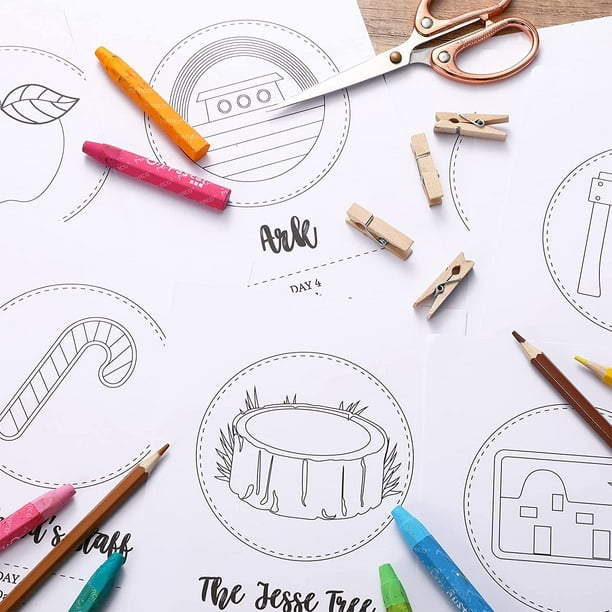 ICHUDAN 75 Pieces Jesse Tree Coloring Pages DIY Jesse Tree Christmas ...