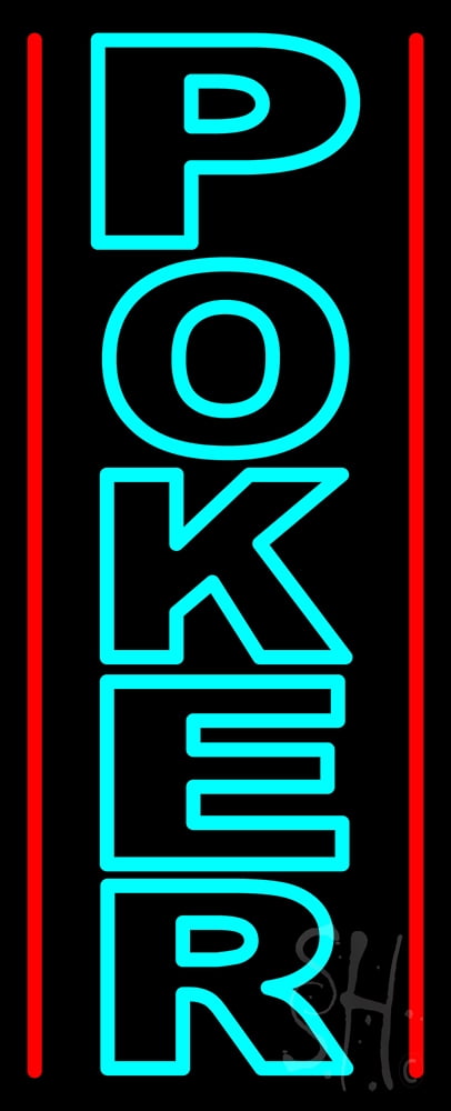 Vertical Poker 1 LED Neon Sign 24 x 10 - inches, Black Square Cut ...