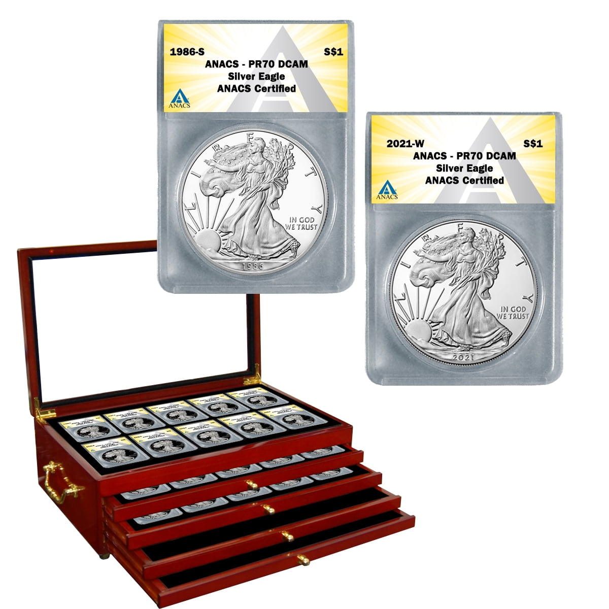 American Proof Silver Eagle PR70 Complete 35 Coin Date Set (1986-2021 ...