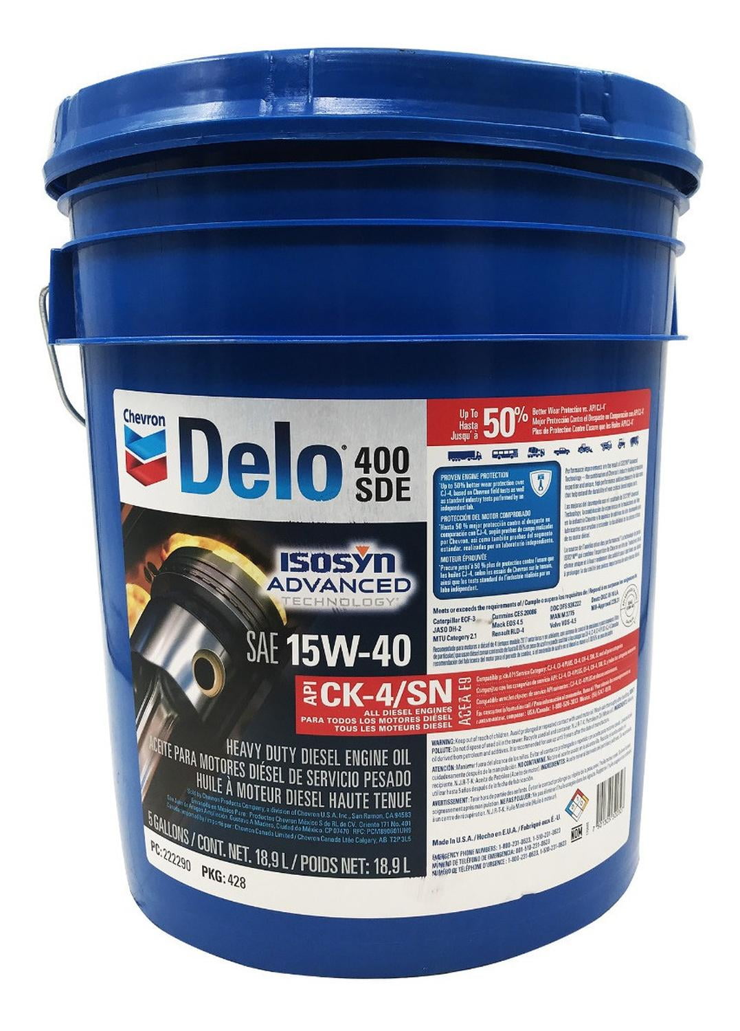 Cubeta de aceite para MOTOR a diésel CHEVRON Delo 400 SDE 15W-40 19L ...
