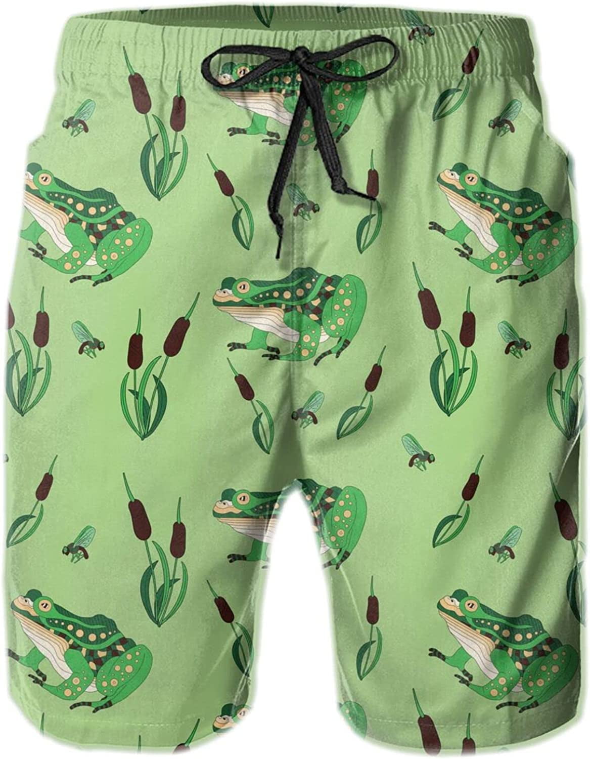 Men's Cute Frog with Green Swim Trunks Quick Dry Swim Shorts Casual ...