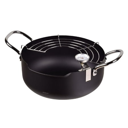 Tempura pot 22cm with thermometer IH compatible Easy to pour Iron fried ...