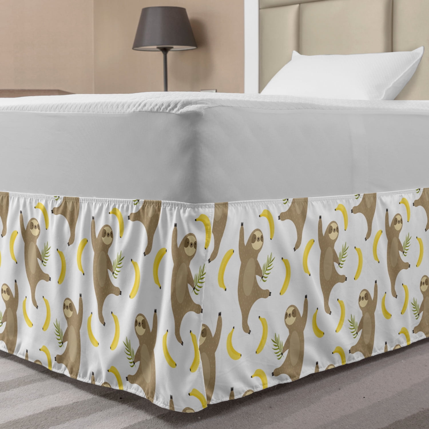 Sloths Bed Skirt, Tropical Print of Dancing Sloths and Banana ...