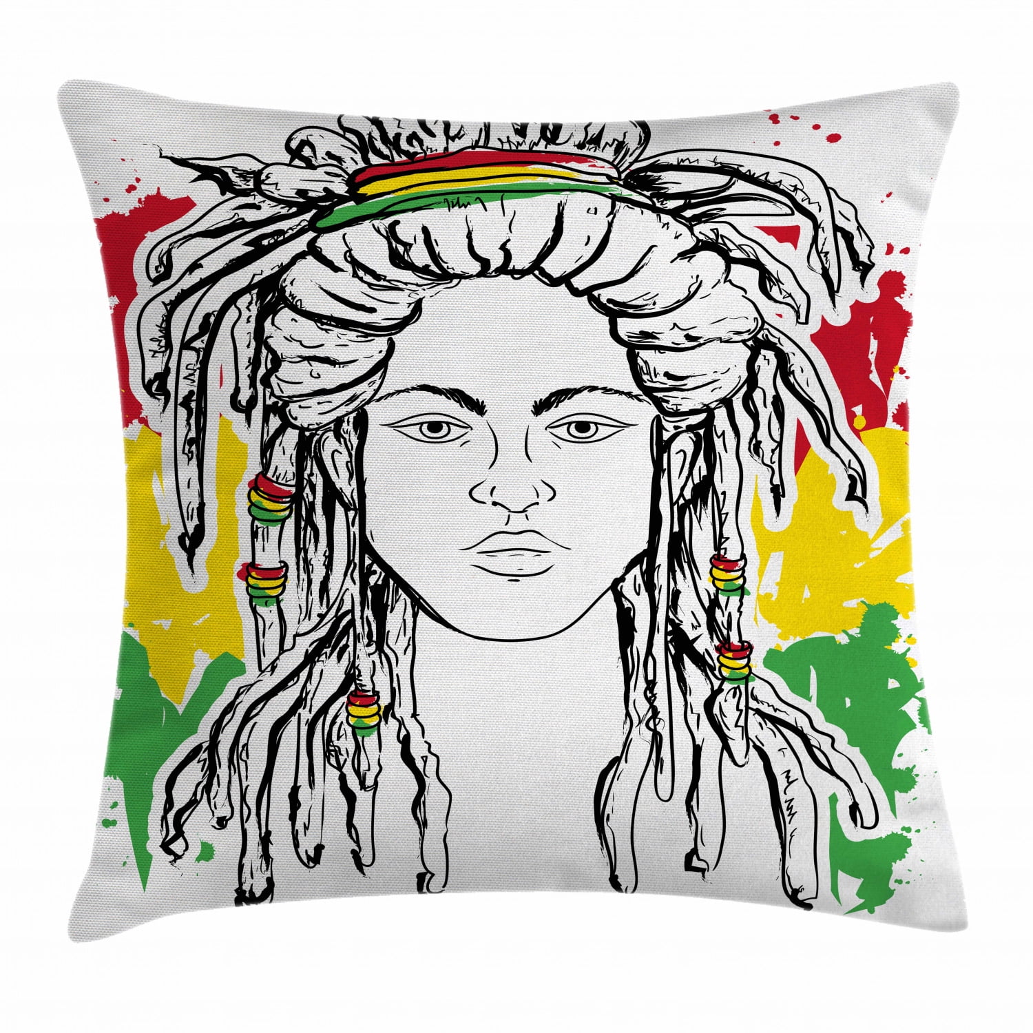 Rasta Throw Pillow Cushion Cover, Grunge Ethiopian Flag Colors with a ...