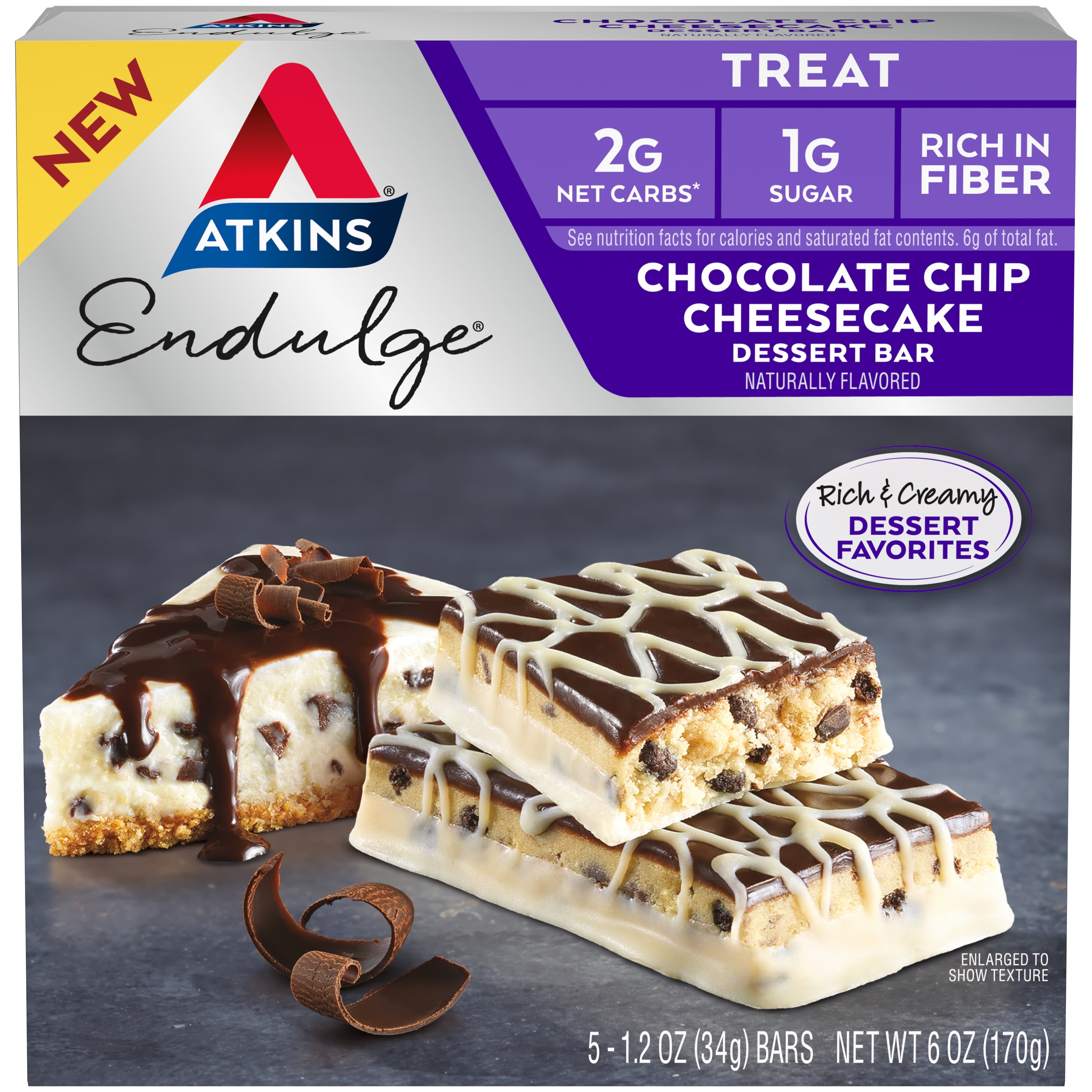 Atkins Endulge Fiber Dessert Bar, Keto Friendly, Chocolate Chip ...