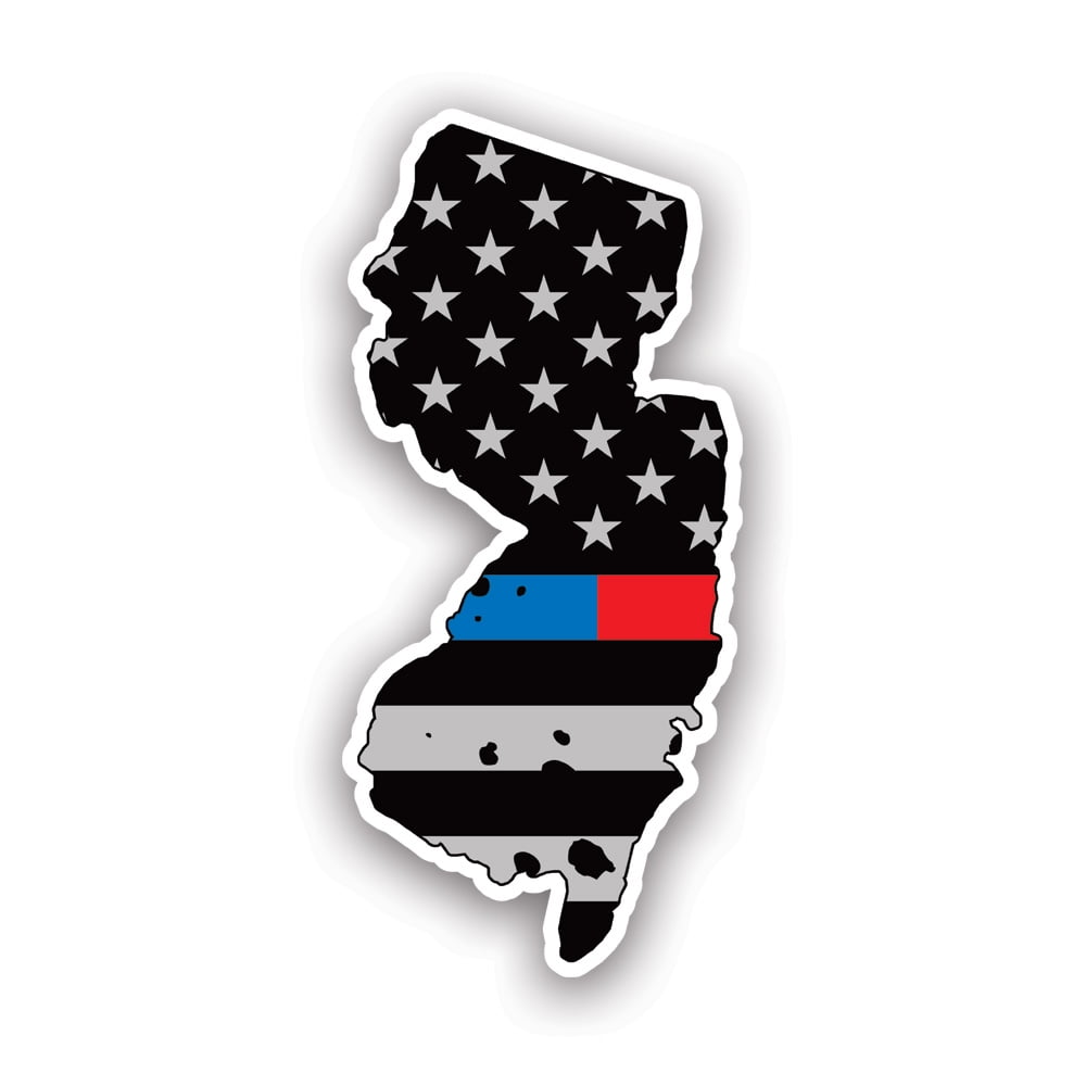 Distressed Thin Blue Red Line New Jersey State Shaped Subdued US Flag ...