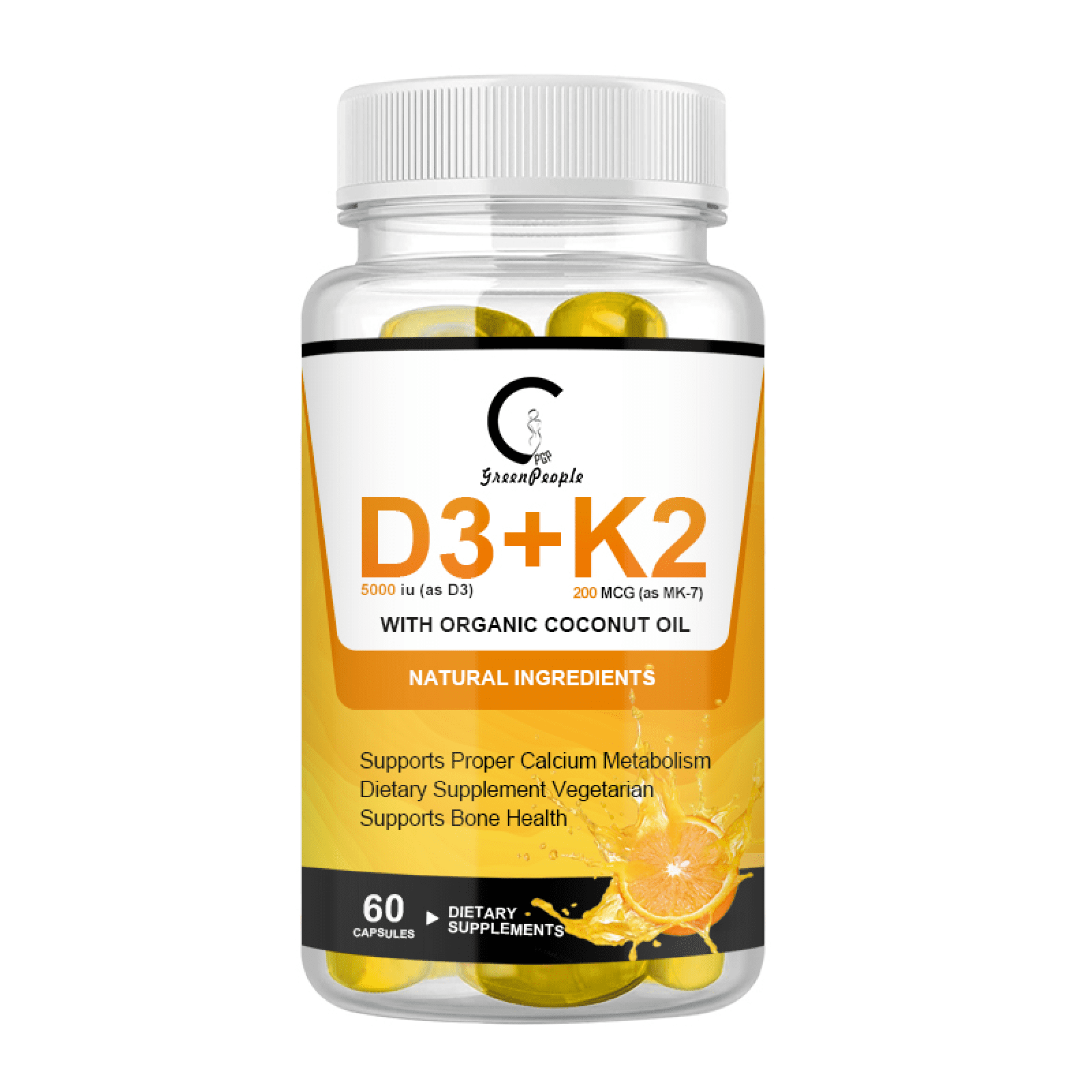 Cápsulas de vitamina D3+K2, vitamina D3 5000 UI y vitamina K MK7 200 ...