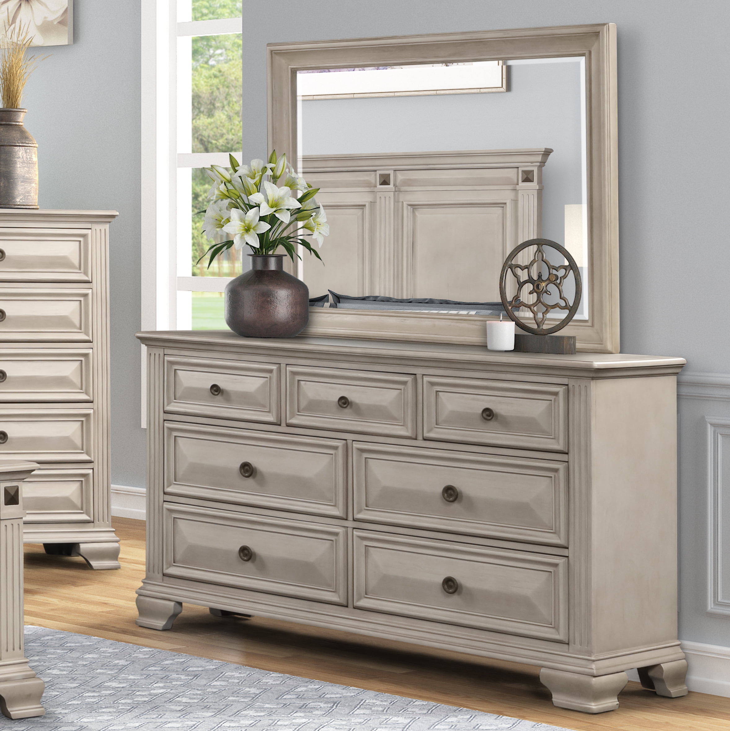Roundhill Furniture Renova 7-Drawer Dresser with Mirror - Vintage Black ...
