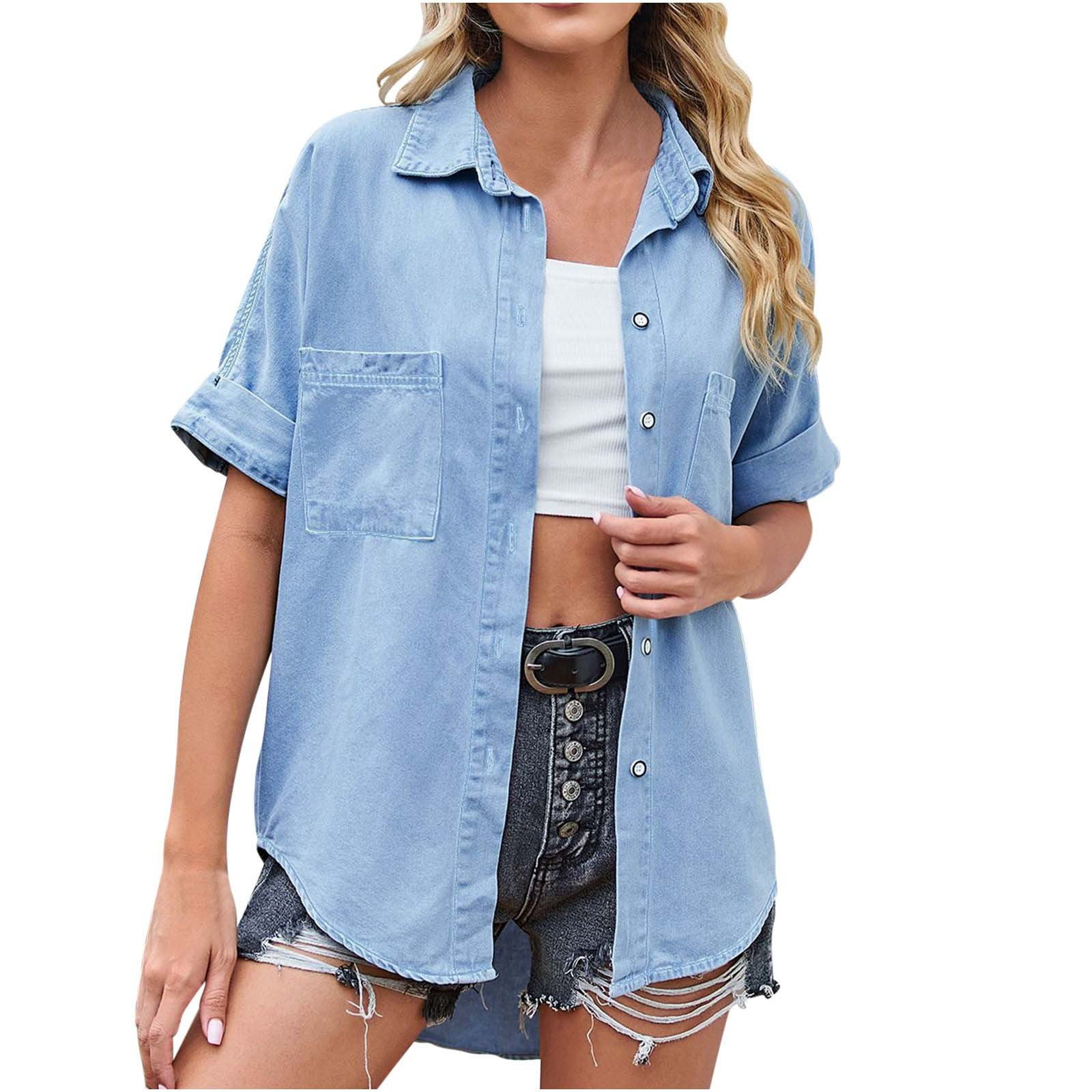 Click here for Aherbiu Shirts For Women Button Down Shirt Denim L... prices