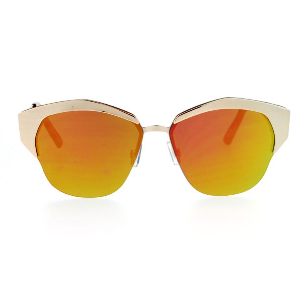 Sa106 Mirrored Mirror Lens Retro Flat Lens Futuristic Half Horned Rim