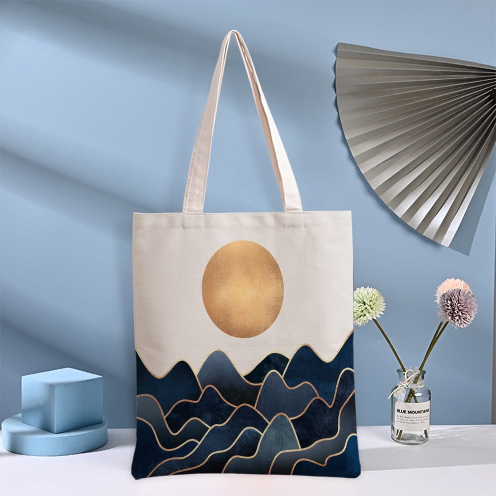 Striped decorative handbag Flower Print Cotton Canvas Tote Bags ...