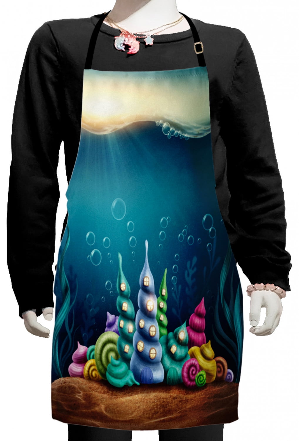 Ocean Kids Apron, Underwater Fantasy Kingdom with Shell Houses Water ...