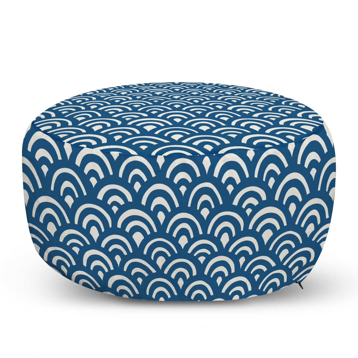 Blue Nautical Pouf Cover with Zipper, Continuing Print of Concentric ...
