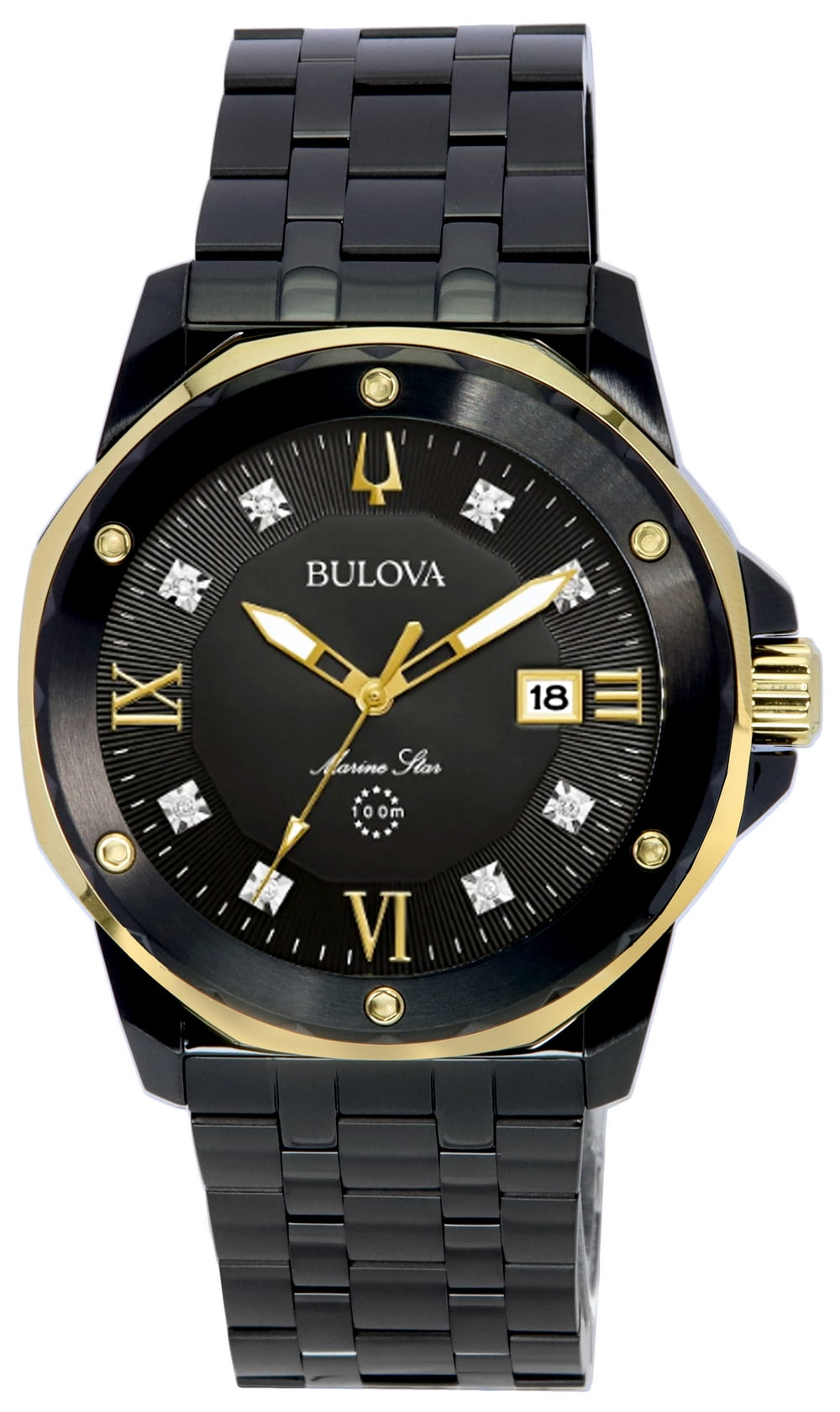 Bulova Marine Star Diamond Accents Black Dial Quartz 98D176 100M Men's ...