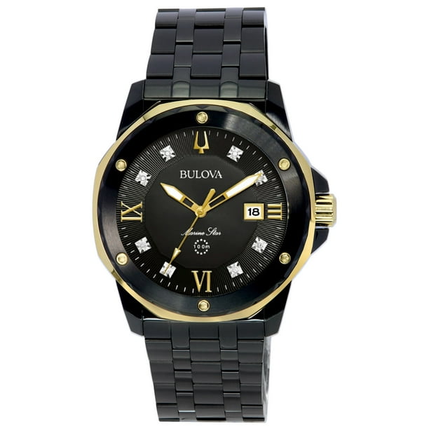 Bulova Marine Star Diamond Accents Black Dial Quartz 98D176 100M Men's ...