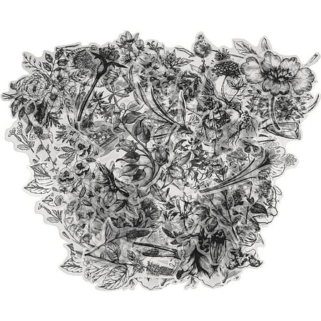 300 Pieces Black and White Vintage Stickers Flower Plant Retro Stickers ...