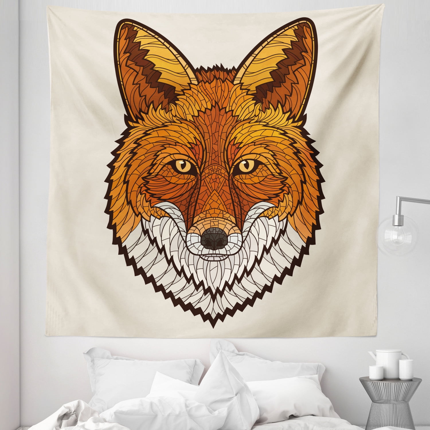 Fox Tapestry, Wild Fox Portrait in Mosaic Inspired Style Furry Animal ...