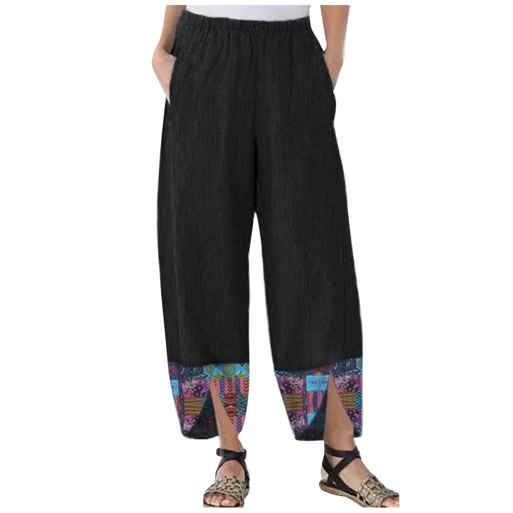 Hfyihgf Plus Size Capris Pants For Women Casual Summer Cotton Linen