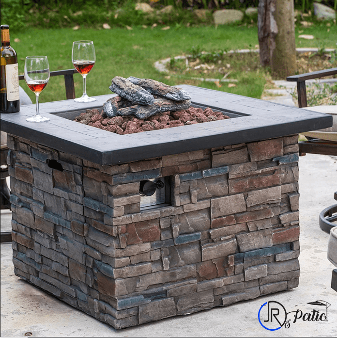 Jr's Patio Propane Outdoor Patio Furniture Stone Square Fire Pit 50 ...